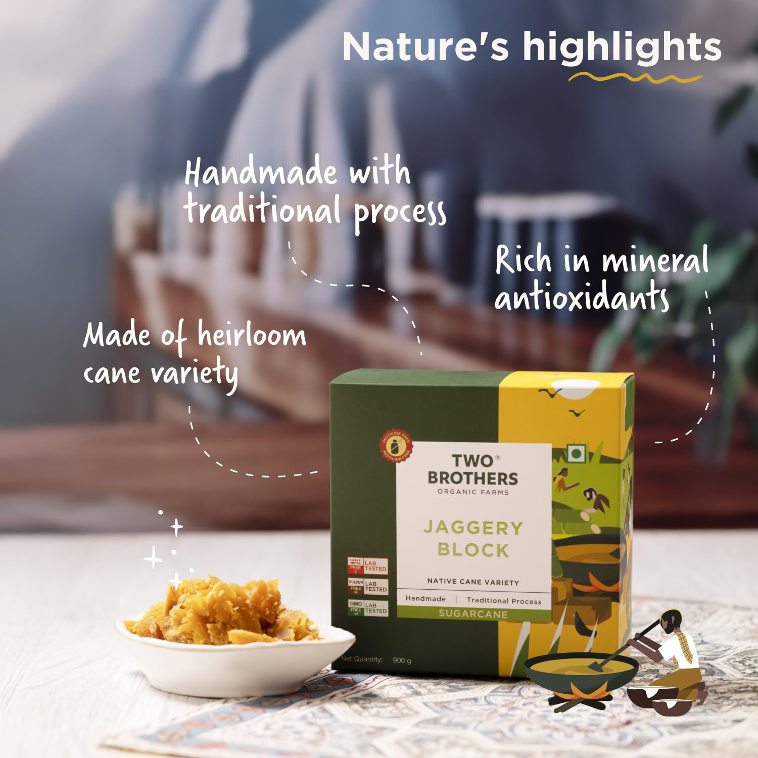 Two Brothers Organic Farms – Handmade Sugarcane Jaggery Block (900g ...