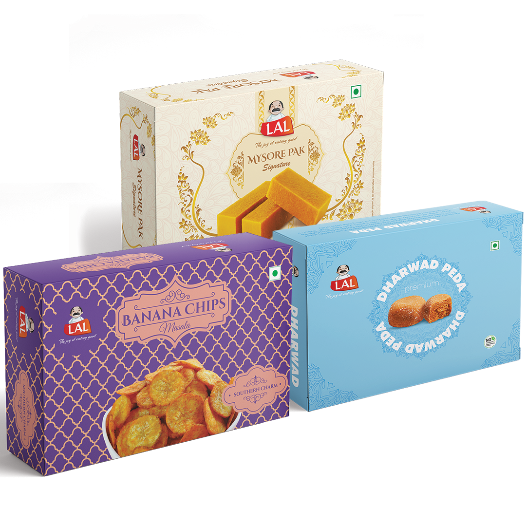 Mysore pak signature 400g, Dharwad peda 400g, Banana chips masala 250g ...