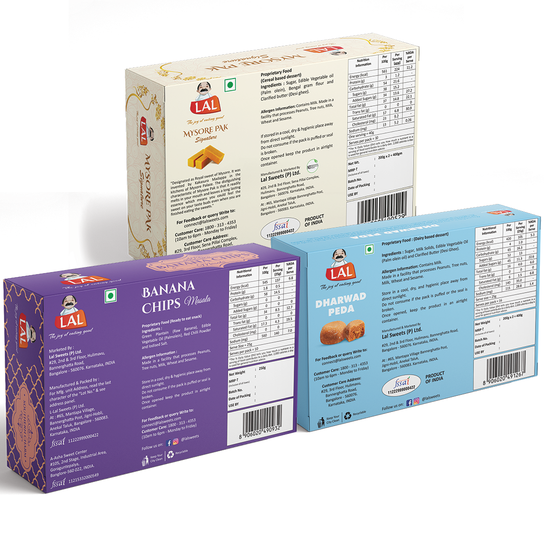 Mysore pak signature 400g, Dharwad peda 400g, Banana chips masala 250g ...